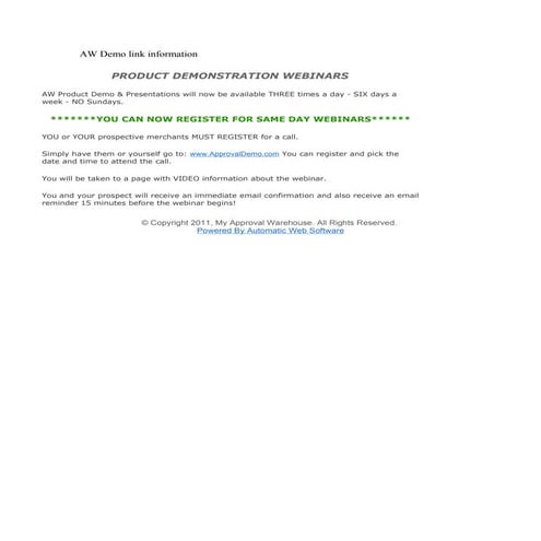 Aw Demo Link Information | DOC