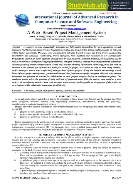 A Web Based Project Management System Pdf Computing Technology