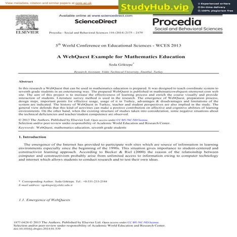 A WebQuest Example For Mathematics Education | PDF