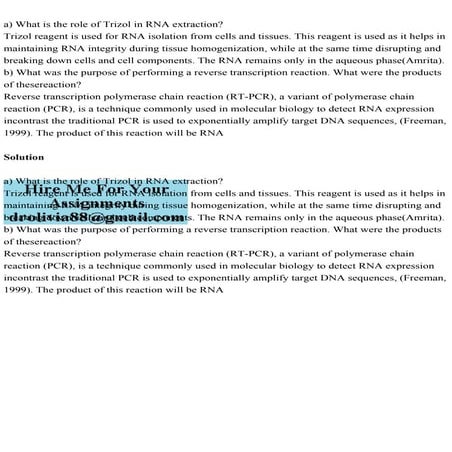 A What Is The Role Of Trizol In Rna Extractiontrizol Reagent Is Pdf