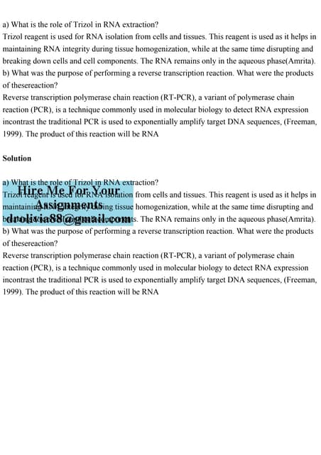 A What Is The Role Of Trizol In Rna Extractiontrizol Reagent Is Pdf