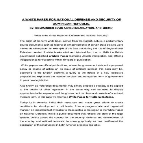 WHITE PAPER FOR NATIONAL DEFENSE AND SECURITY OF DOMINICAN REPUBLIC. BY ...