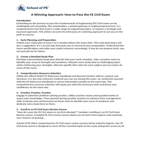 A Winning Approach How to Pass the FE Civil Exam | DOCX