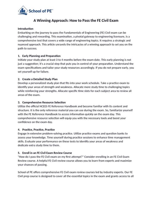 A Case for Early FE Exam Participation in Civil Engineering | DOCX ...