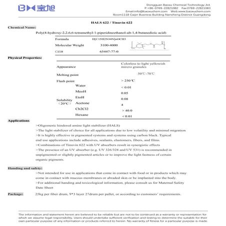 Light stabilizer 622 hals 622 tinuvin 622 cas 65447-77-0 tds baoxu chemical additivesforpolymer ...