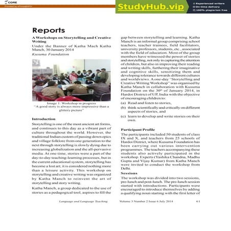 A Workshops On Storytelling And Creative Writing | PDF | Education