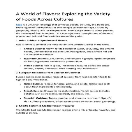 A World of Flavors: Exploring the Variety of Foods Across Cultures | PDF
