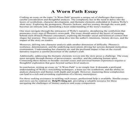 A Worn Path Essay. A Worn Path Summary amp; Analysis from LitCharts The ...