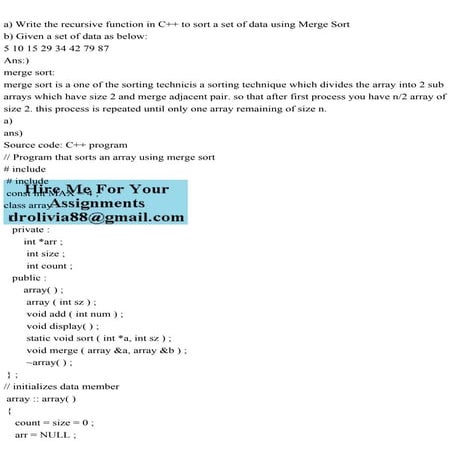 A Write The Recursive Function In C To Sort A Set Of Data Using Mpdf 0134