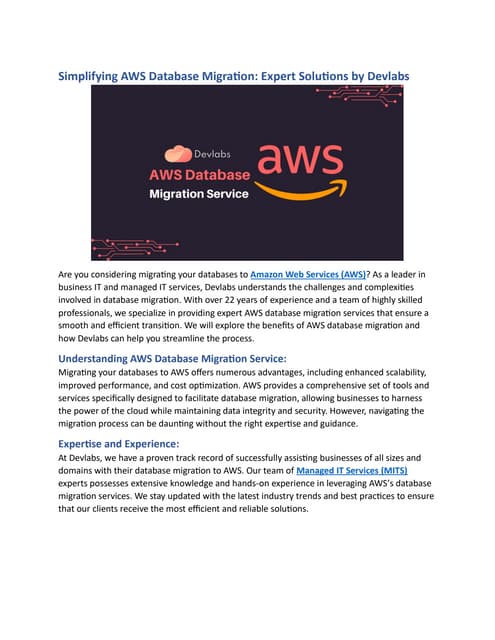 Simplifying AWS Database Migration: Expert Solutions by Devlabs | PDF Simplifying AWS Database Migration: Expert Solutions by Devlabs | PDF