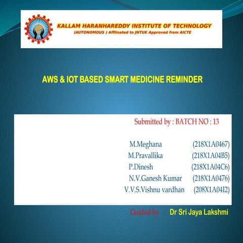 AWS & IOT BASED SMART MEDICINE REMINDER Batch-13 ece -b.pptx