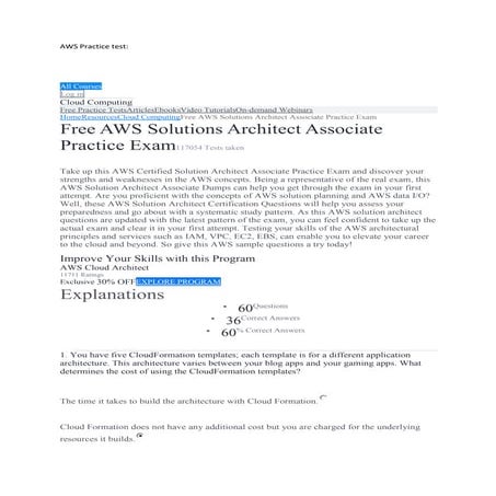 AWS Practice test document for certification | DOCX
