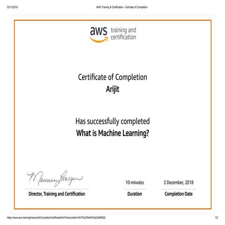 Aws training & certification certicate of completion wat