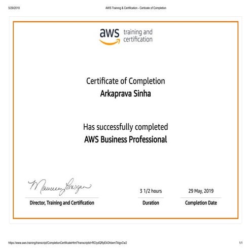 Aws Training & Certification-Certificate of completion | PPT