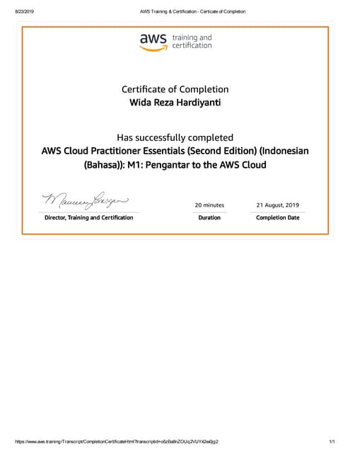 Aws training & certification certicate of completion | PDF