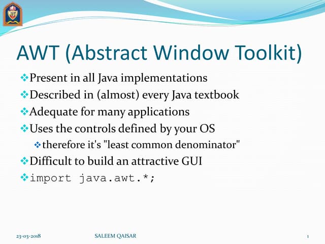 Awt - Swings-- Applets In java | PPTX Awt - Swings-- Applets In java | PPTX