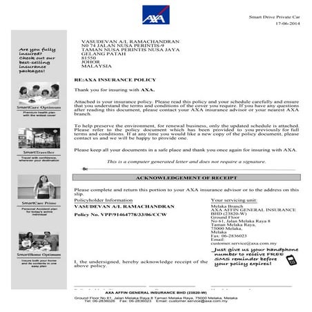 Axa policy (jln1910) | PDF