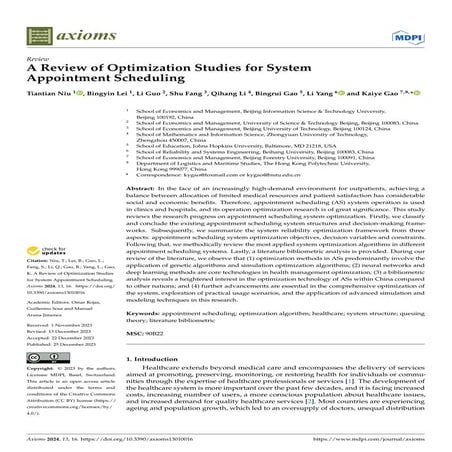 A Review of Optimization Studies for System Appointment Scheduling | PDF