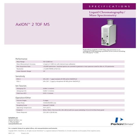 AxION 2 TOF Specifications Sheet | PDF