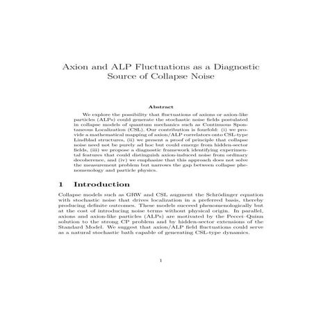 Speculation: Axion-like particles and collapse noise in quantum ...