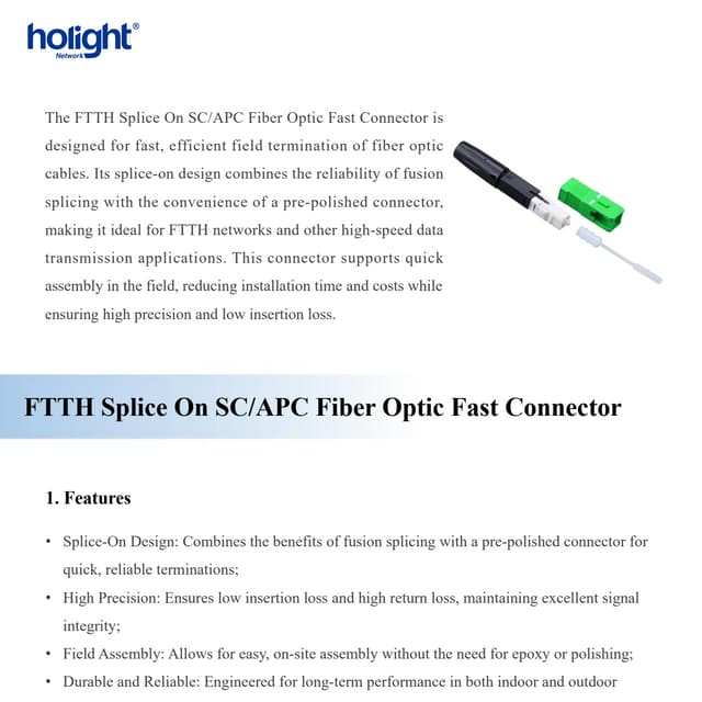 FTTH Splice-On SC APC Fiber Optic Fast Connector | Low-Loss On-Site ...