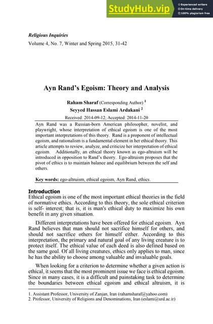 An Introduction To The Study Of Ayn Rand | PDF