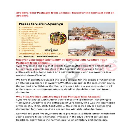 Ayodhya Tour Packages from Chennai: Discover the Spiritual soul of Ayodhya | PDF | Rail Travel ...