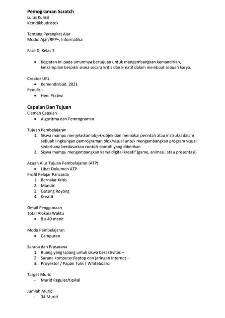 Modul pelatihan coding scratch level 1 | PDF