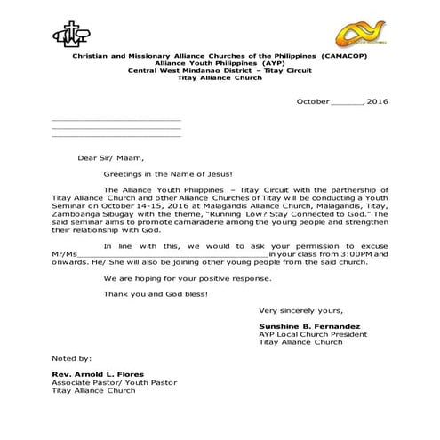 Ayp seminar letter | DOCX