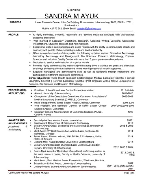 Matabi Ayuk Sandra CV 2023.pdf | Postgraduate Education | College Education