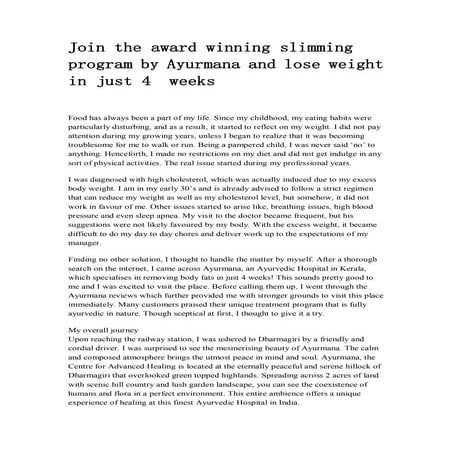 Join the award winning slimming program by Ayurmana and lose weight in ...