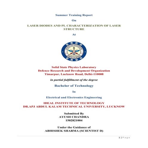 Summer Training Report SSPL , DRDO | PDF