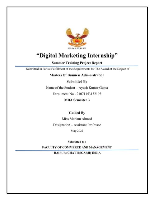 MBA MARKETING SUMMER INTERNSHIP REPORT.pdf | Internet | Computing