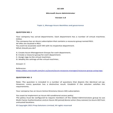 latest AZ-104 Exam Questions and Answers | PDF