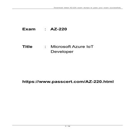 AZ-220 Microsoft Azure IoT Developer Updated Dumps | PDF