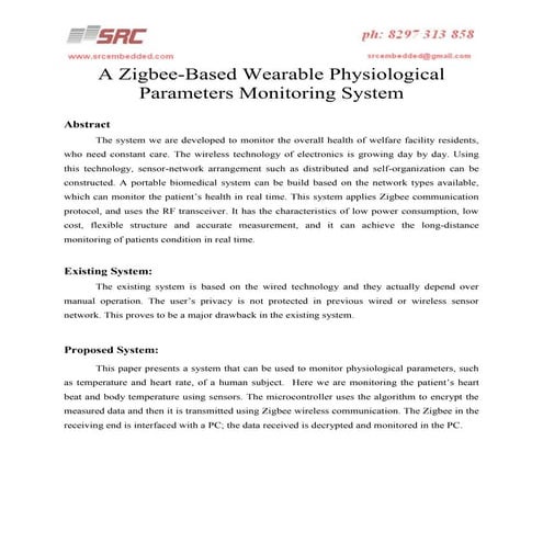 A Zigbee Based Wearable Physiological Parameters Monitoring System Pdf