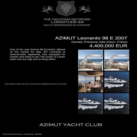 AZIMUT Leonardo 98 E, 2007, 4.400.000 € For Sale Brochure. Presented By ...