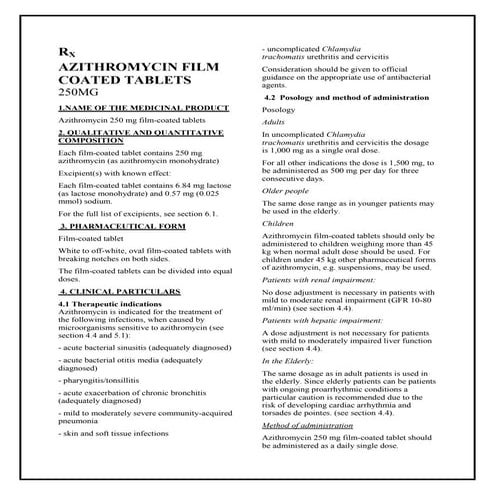 Azithromycin 250 mg film coated tablets smpc- taj pharmaceuticals | PDF