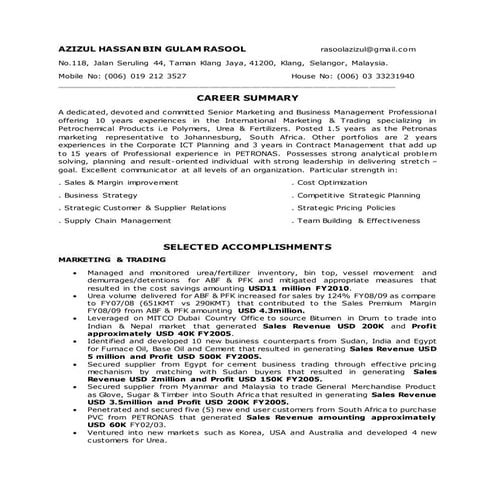 Azizul hassan bin gulam rasool (1) resume | DOCX
