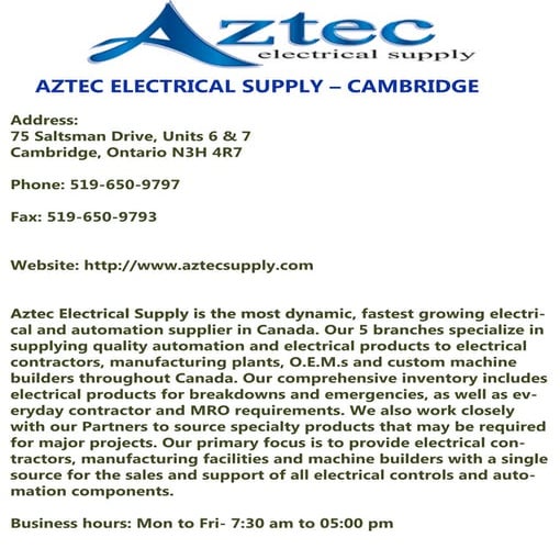 AZTEC ELECTRICAL SUPPLY – CAMBRIDGE | PDF