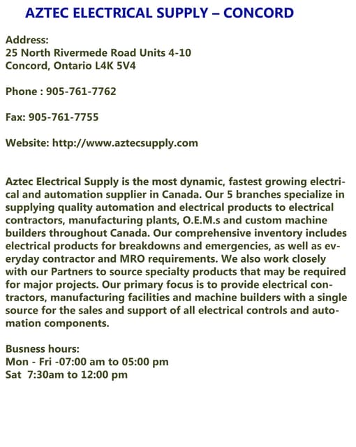 AZTEC ELECTRICAL SUPPLY – CAMBRIDGE | PDF