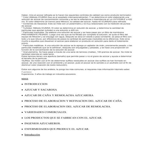 Azucar control de calidad.. | DOCX
