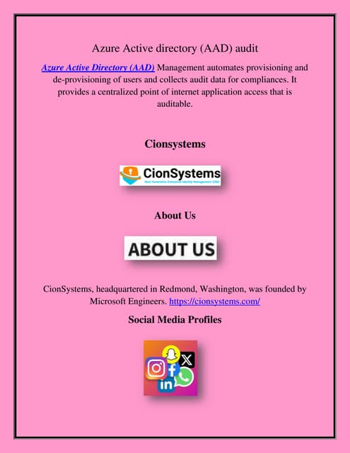 Azure Active directory (AAD) audit, cionsystems.com.pptx | Internet | Computing