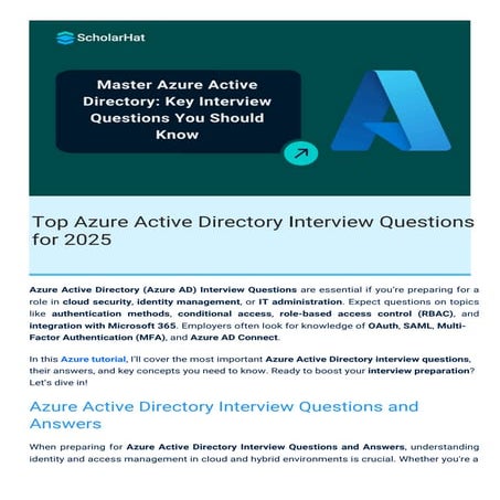 Azure Active Directory Interview Questions PDF By ScholarHat | PDF