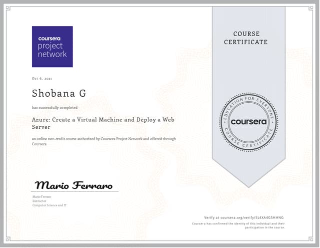 Azure Create A Virtual Machine And Deploy A Web Coursera 6 10 21 Pdf