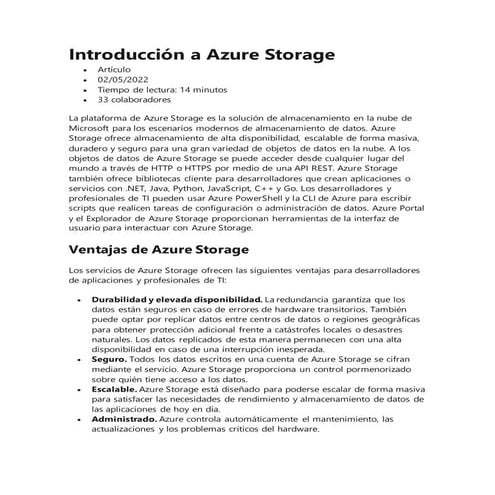 Introducción A Azure Storage En Pdf
