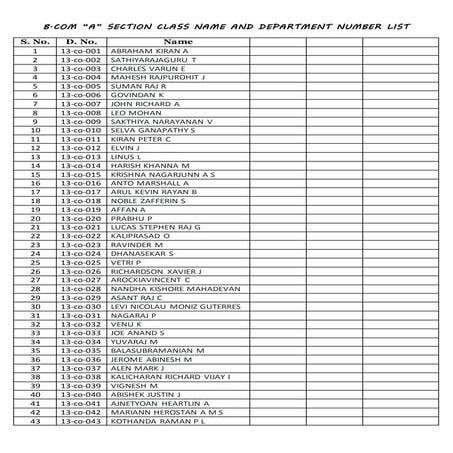 B.com "A" section class name Details (2013 to 2016) Batch | DOCX