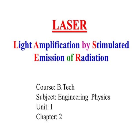 Laser, Pumping schemes, types of lasers and applications | DOC