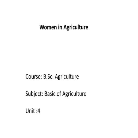B.sc. agri i bo a unit 4 women in agriculture | PPTX
