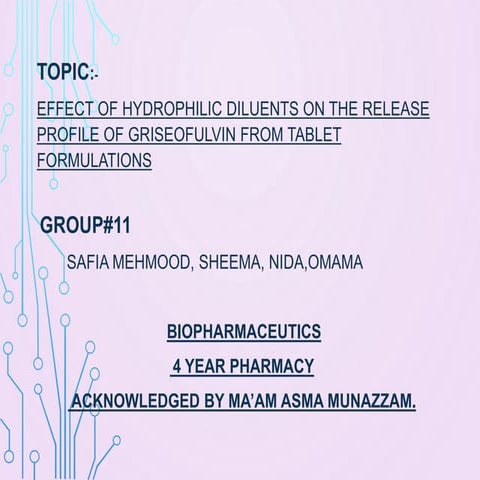 Effect of Hydrophilic Diluents on the Release Profile Of Griseofulvin from Tablet Formulations ...